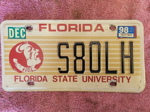 Vintage FSU Florida State University License Plate 1998 NCAA Football ...