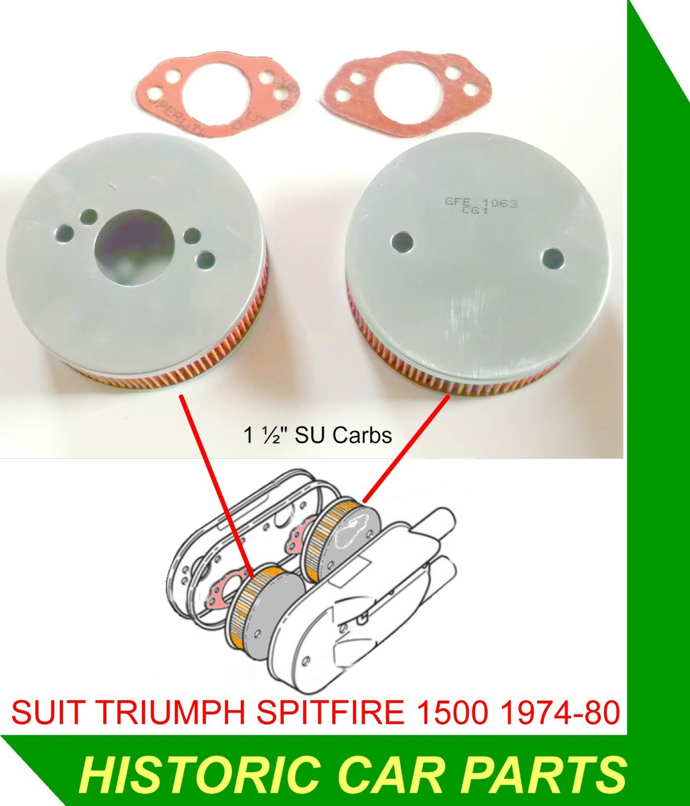 2 x 1½” SU HS4 Carbs Air Filters +Gaskets for Triumph Spitfire 1500 ...