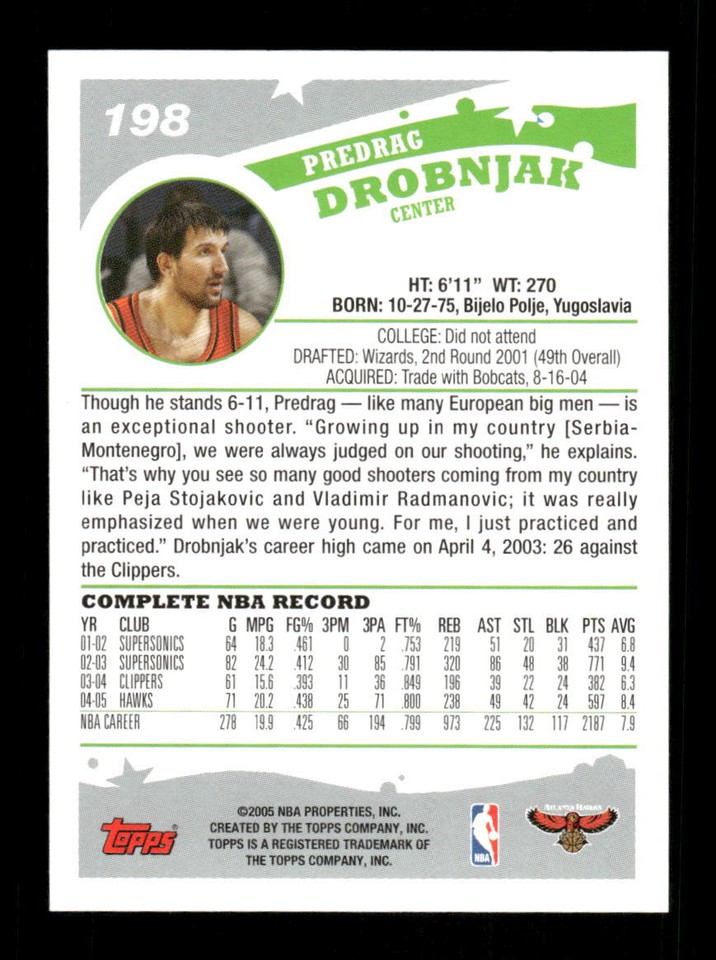 2005-06 Topps Predrag Drobnjak #198 | eBay
