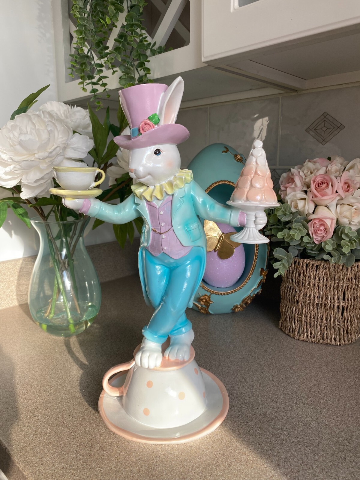 Cottontail Lane Mad Hatter Easter Bunny 15” Figure Macaroon Tree and ...