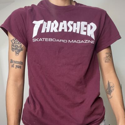classic thrasher skateboard magazine logo t-shirt burgundy | eBay