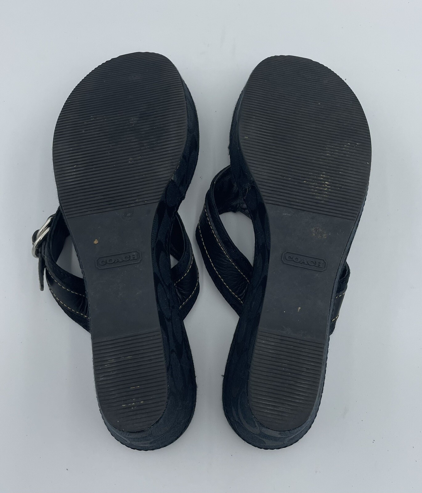 Coach Evelina Black Signature Wedge Sandals Women Siz… - Gem