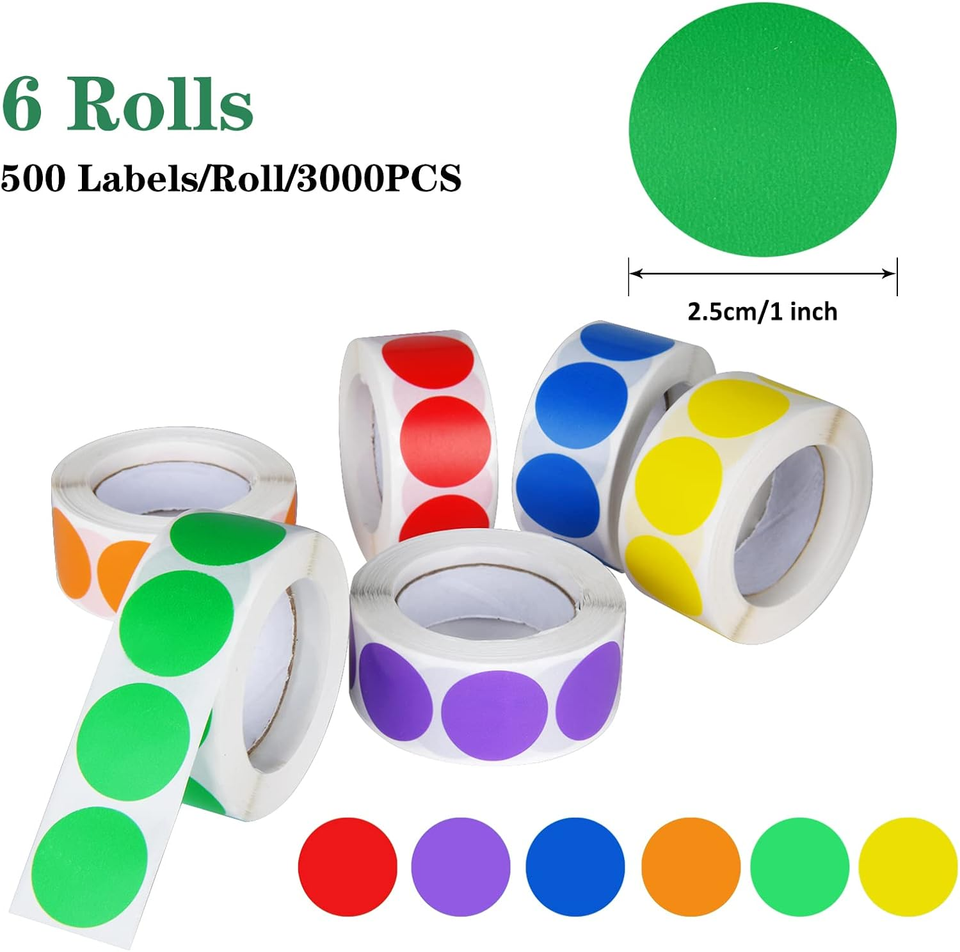 6 Colors 3000 Pieces Dot Stickers Color Code Circle Stickers Can ...