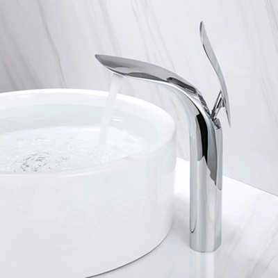 Fause High Basin Mixer Bathroom Sink Tap Tall Faucet Modern Leaf Brass ...