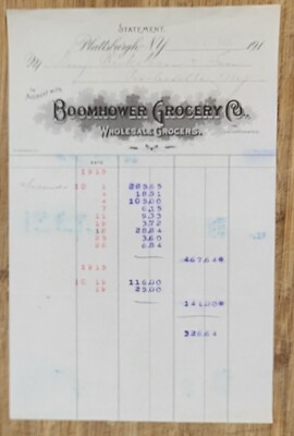 1910 Billhead New York Plattsburgh Boomhower Wholesale Grocers | eBay