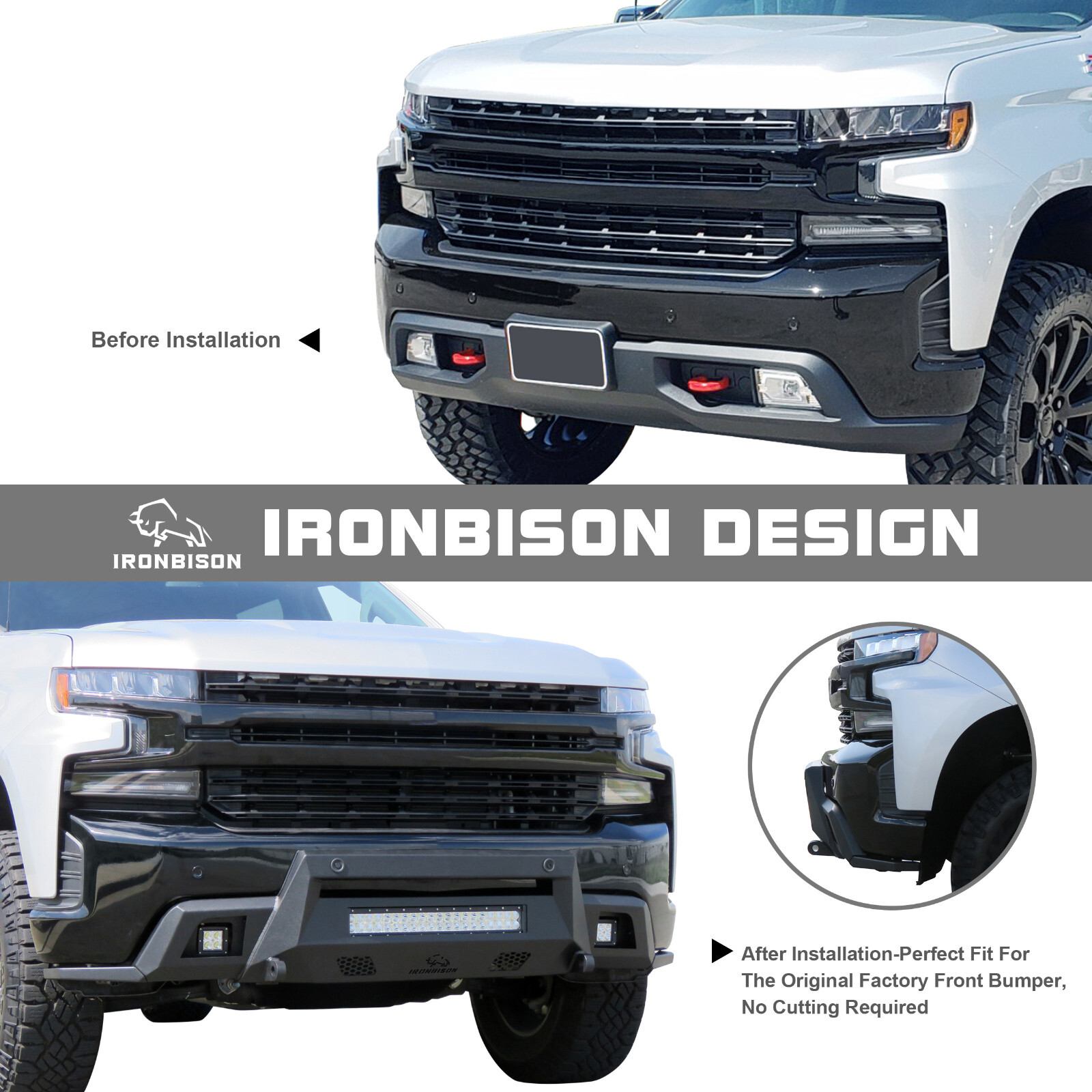 Front Bumper Compatible with 2019-2021 Chevy Silverado 1500 Black Guard ...