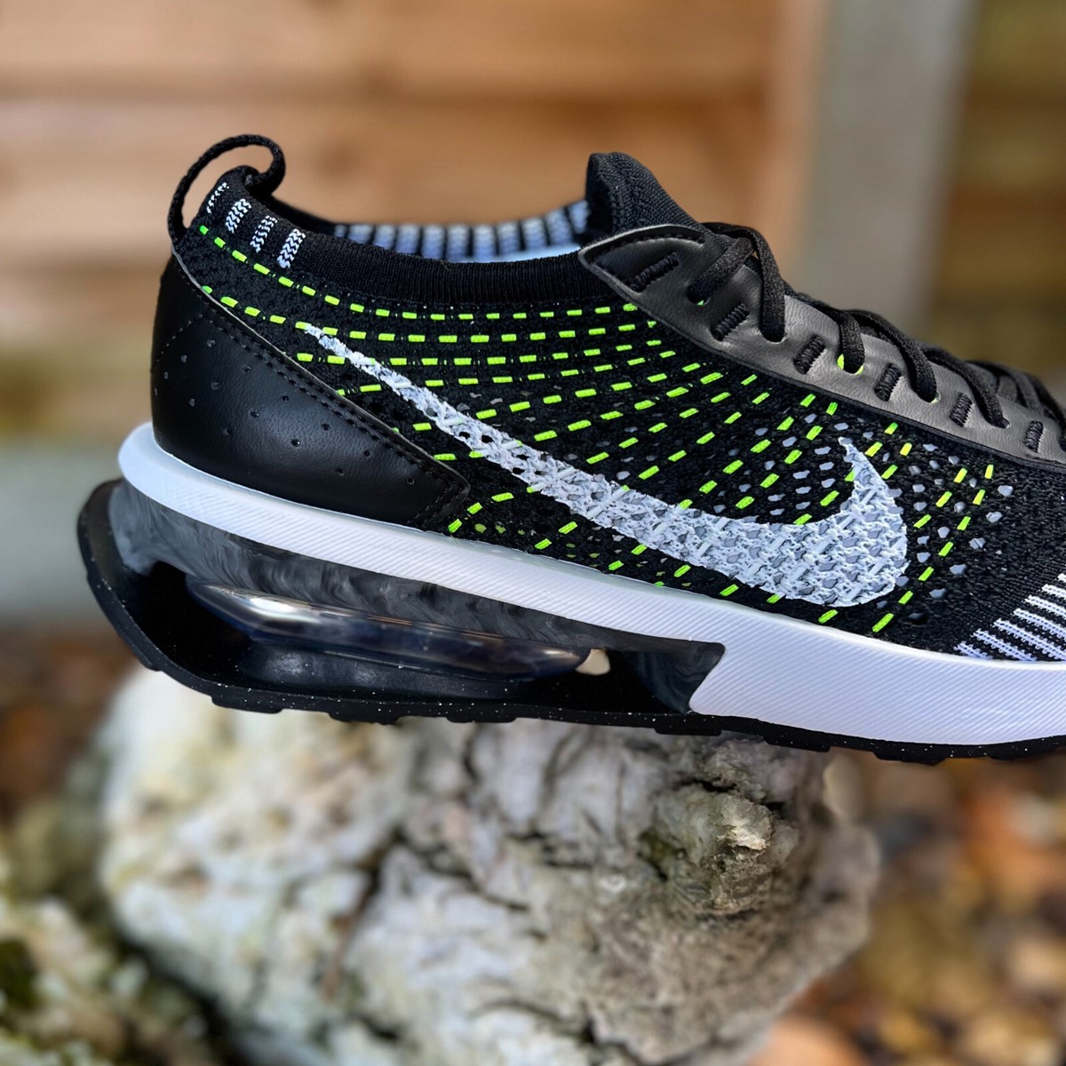 WMNS Nike Air Max Flyknit Racer Black White Volt DM9073-002 WMNS Nike Air Max Flyknit Racer Black White Volt DM9073-002