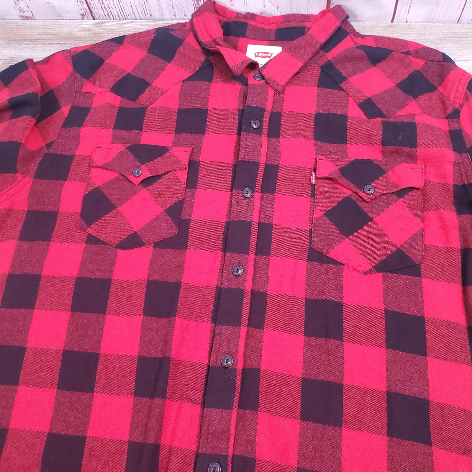 Levi's Flannel Shirt Mens XXL Red Buffalo Plaid Butto… - Gem