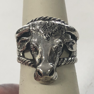 Vintage Solid Sterling Silver Bull With Horns Ring CZ Eyes Size 8 | eBay