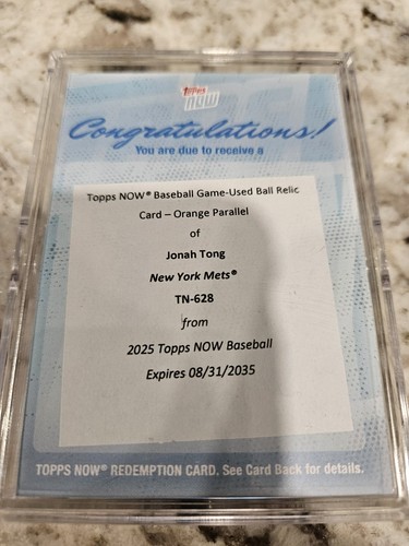 2025 MLB Topps NOW Jonah Tong #628 GAME USED BALL RELIC ORANGE /25 ...