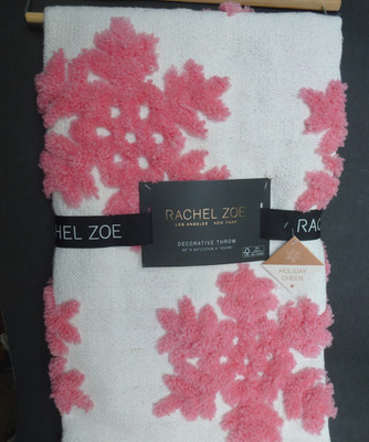 RACHEL ZOE Pink Snowflake THROW Decorative Holiday Blanket Tassels 50"x ...