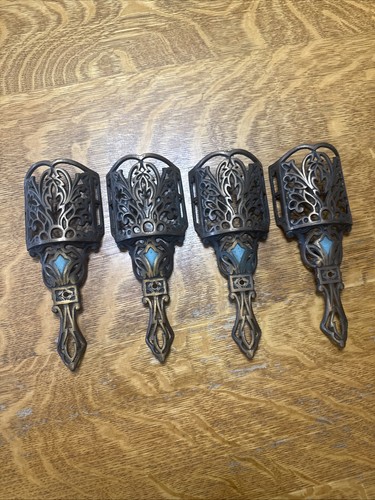 4 Antique Solid Cast Bronze Wall Mount Sconce Parts Filigree Bulb ...
