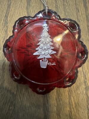Fenton ORNAMENT Snowflake RUBY RED glass Christmas Tree - SIGNED D.Hill ...