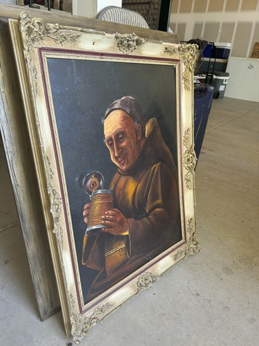 antique oil painting framed Original Portrait German Mink Drinking Mead ...