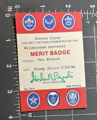 Wilderness Survival Merit Badge Patch Card Boy Scouts of America BSA ...