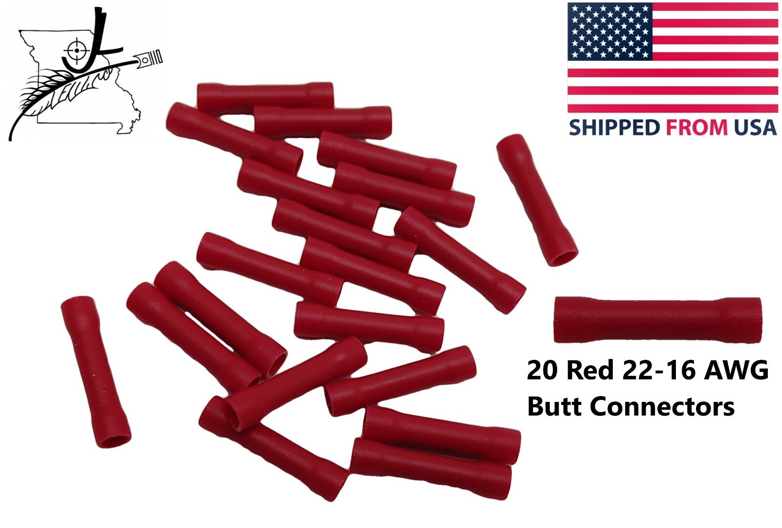 20x Red 22-16 AWG Butt Connectors Wiring Wire Splice Crimp On Sleeved ...