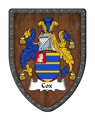 Cox Family Crest Custom Coat of Arms , Hanging Wall Shield SH503P-DG-HG ...