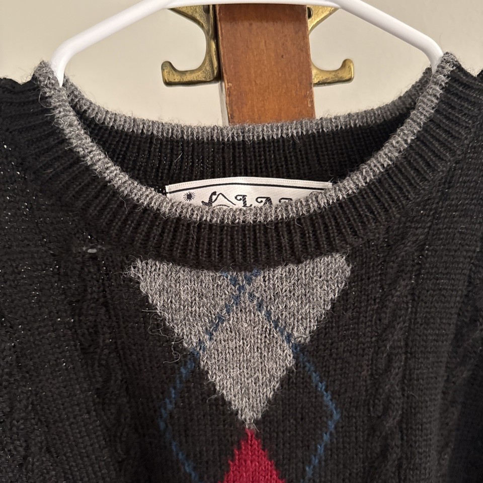 LAM Alpaca Sweater Mens Large Gray Argyle Sweater Made Bolivia Wool ...