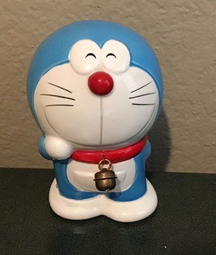 Doraemon Ceramic Piggy Bank, brass bell, 4" tall, excellent condition ...
