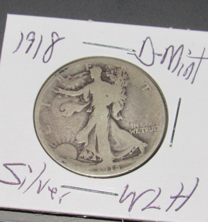 Silver 1918 d Denver Mint Walking Liberty Half Dollar 1/2 WLH reverse ...