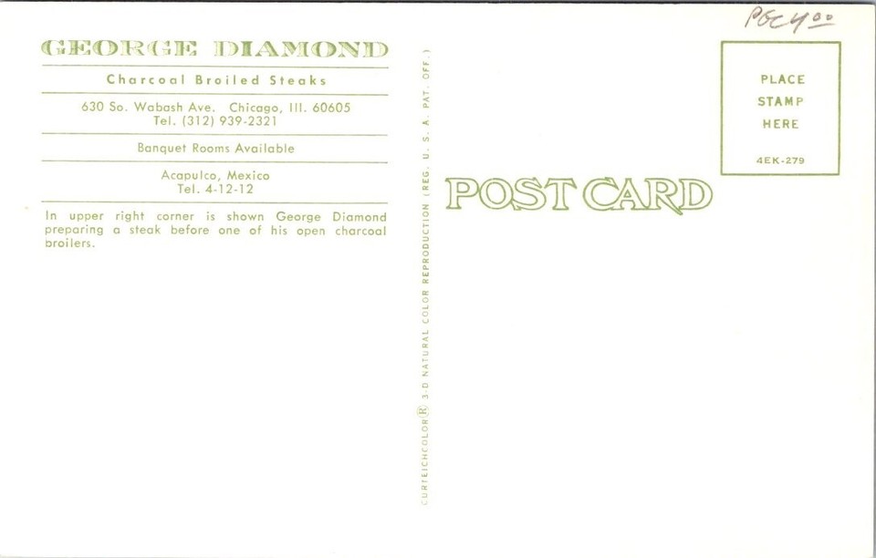 George Diamond, Charcoal Broiled Steaks, So. Wabash Ave. Chicago IL ...
