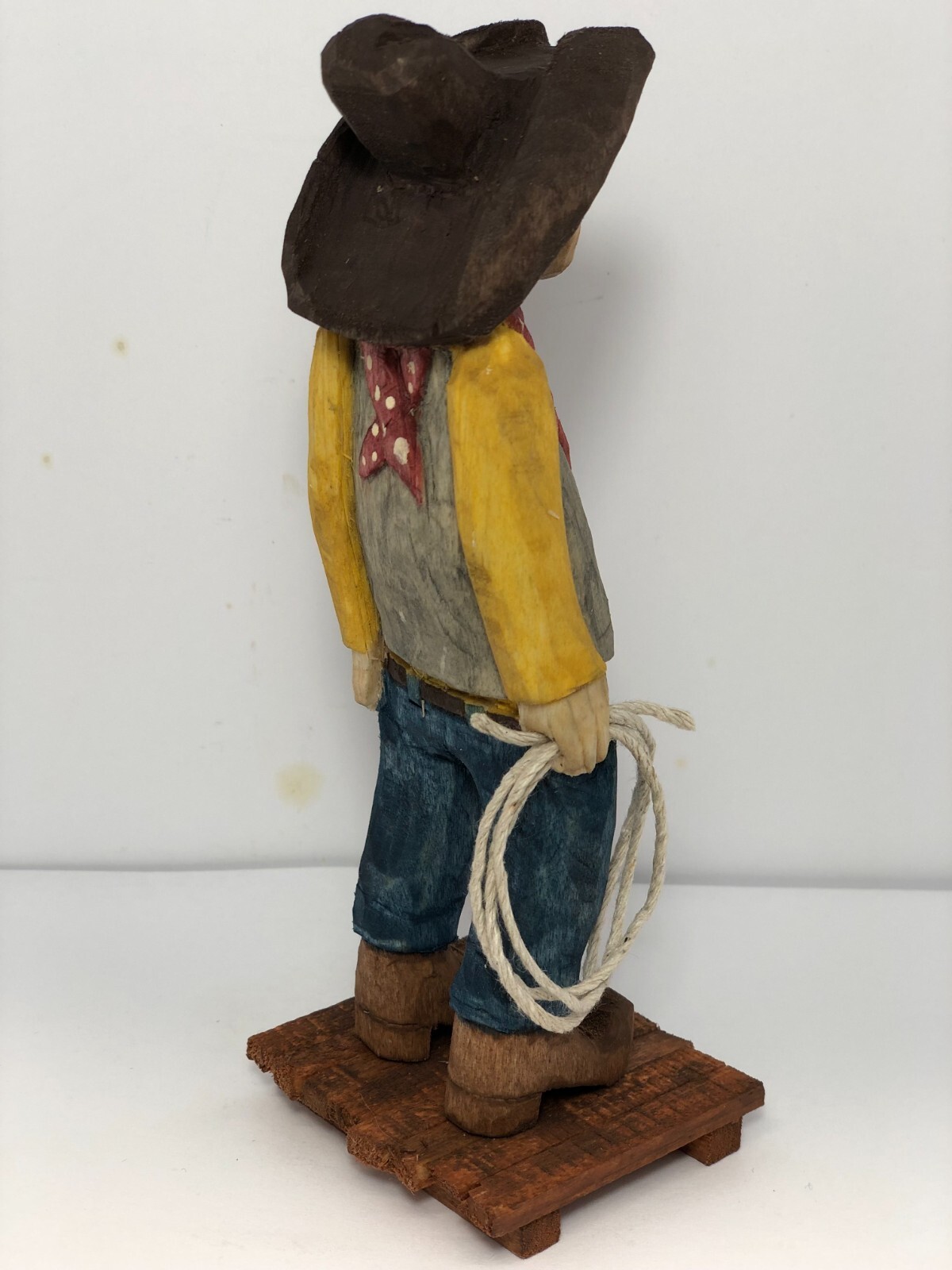 Cowboy with Lasso on Deck - Hand Carved Collectable Table Ornament ...