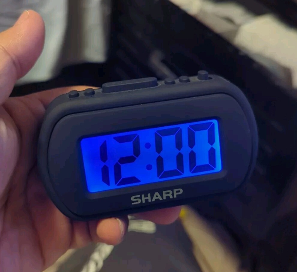 Black Digital Alarm Clock SHARP Blue LED Display Electric Beep Snooze ...