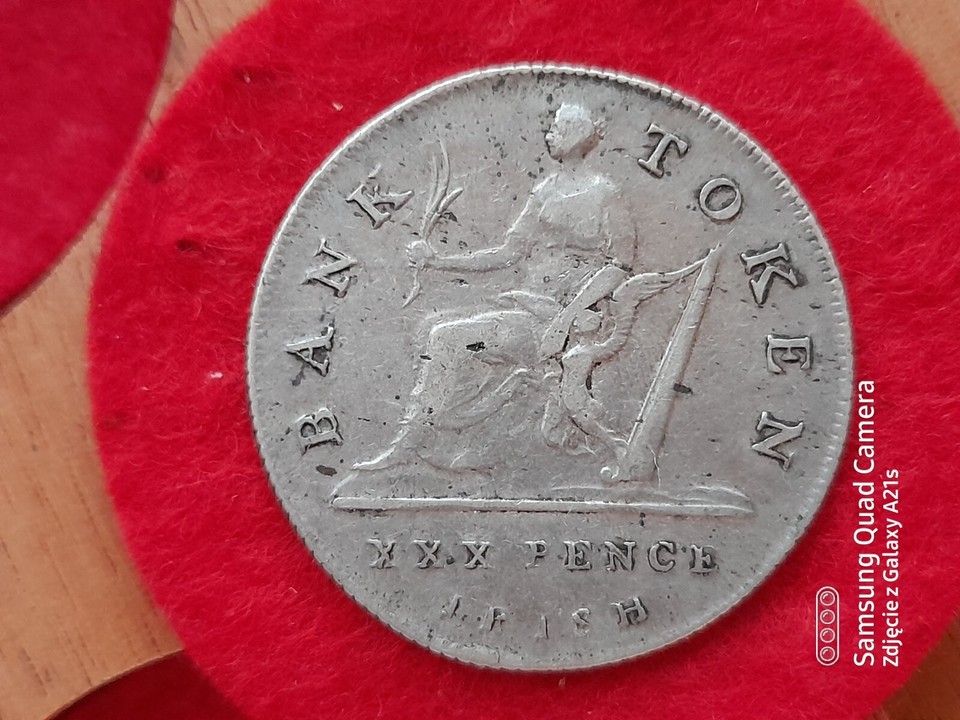 1808 George III Irish Thirty 30 Pence Silver Milled bank Token Ireland ...