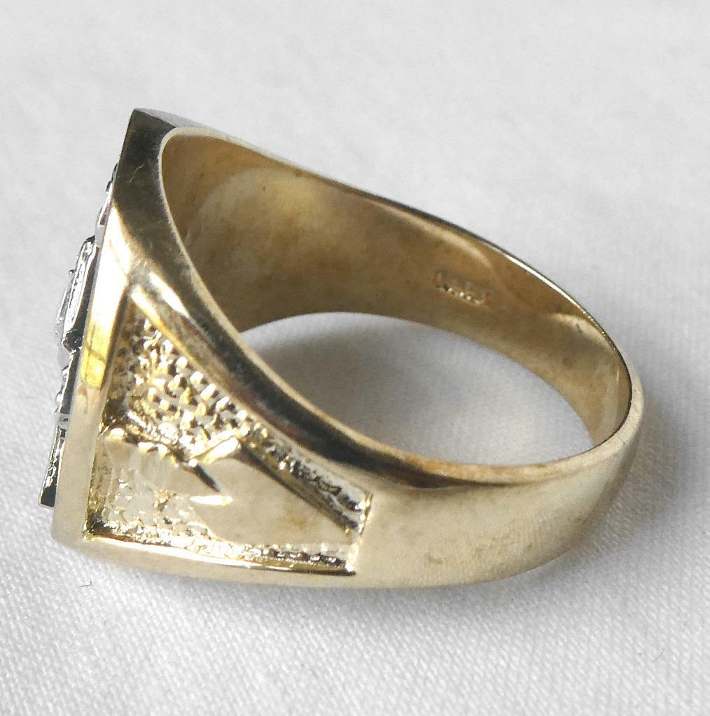 Heavy Vintage 14k Gold Diamond Masonic Freemason Ring New Old Stock Sz ...