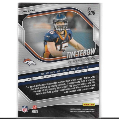 2025 Prizm NFL - Tim Tebow White Disco Prizm #300 - Denver Broncos | eBay
