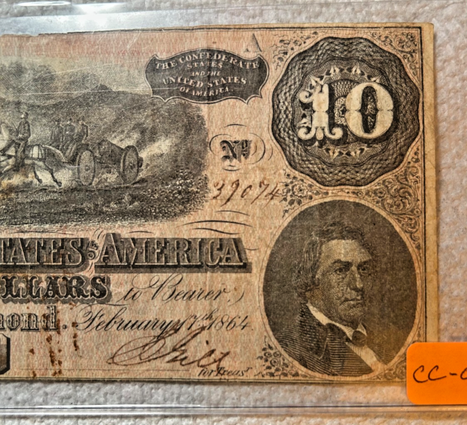 1864 Confederate States - CSA - Richmond VA Ten Dollar Note Very Nice ...