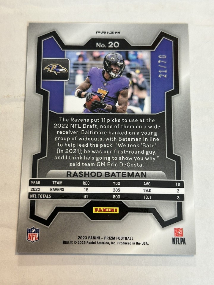 2023 PANINI PRIZM NO HUDDLE RASHOD BATEMAN 21/70 RED DISCO RAVENS SP | eBay