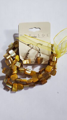 Marysol Gold Glass Beaded Bracelet And Earrings | eBay