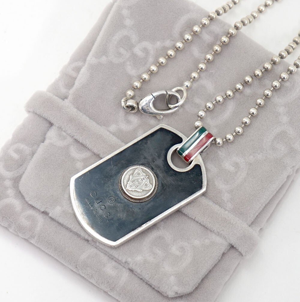 GUCCI Logo Crest Emblem Ball Chain Necklace 23" Silve… - Gem