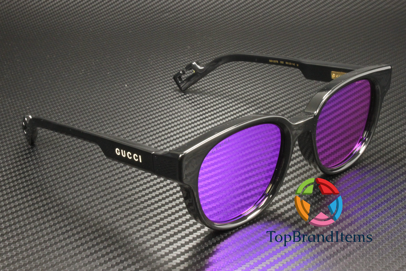 GUCCI GG1237S 002 Round Oval Panthos Injection Black Violet 53 Men's ...