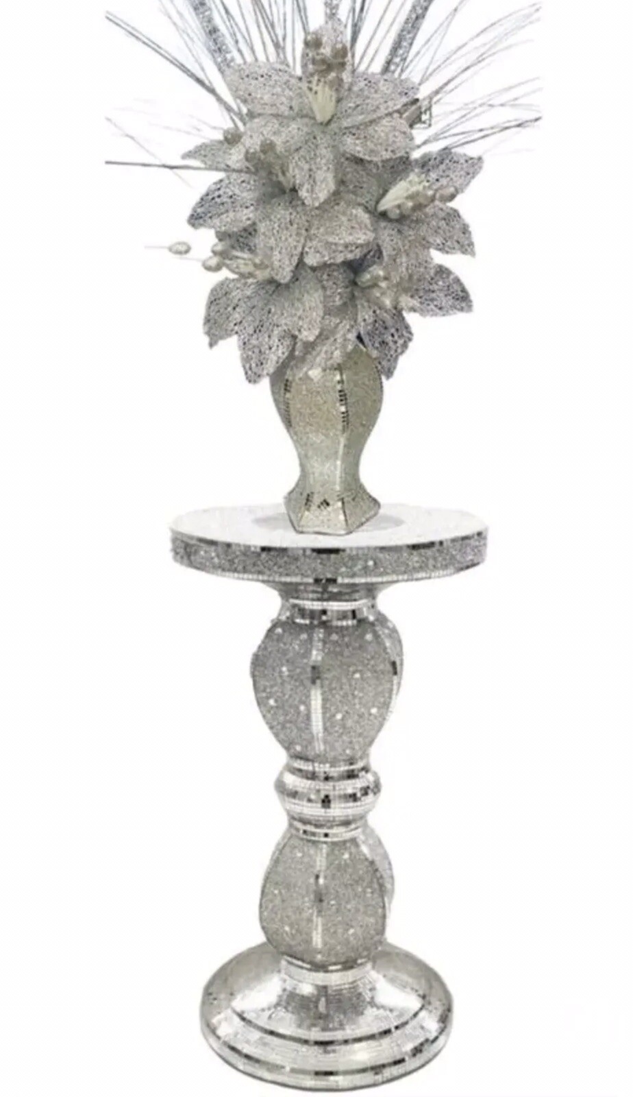 Silver Table And Vase With Flowers Mosaic Crushed Crystal Romany ...