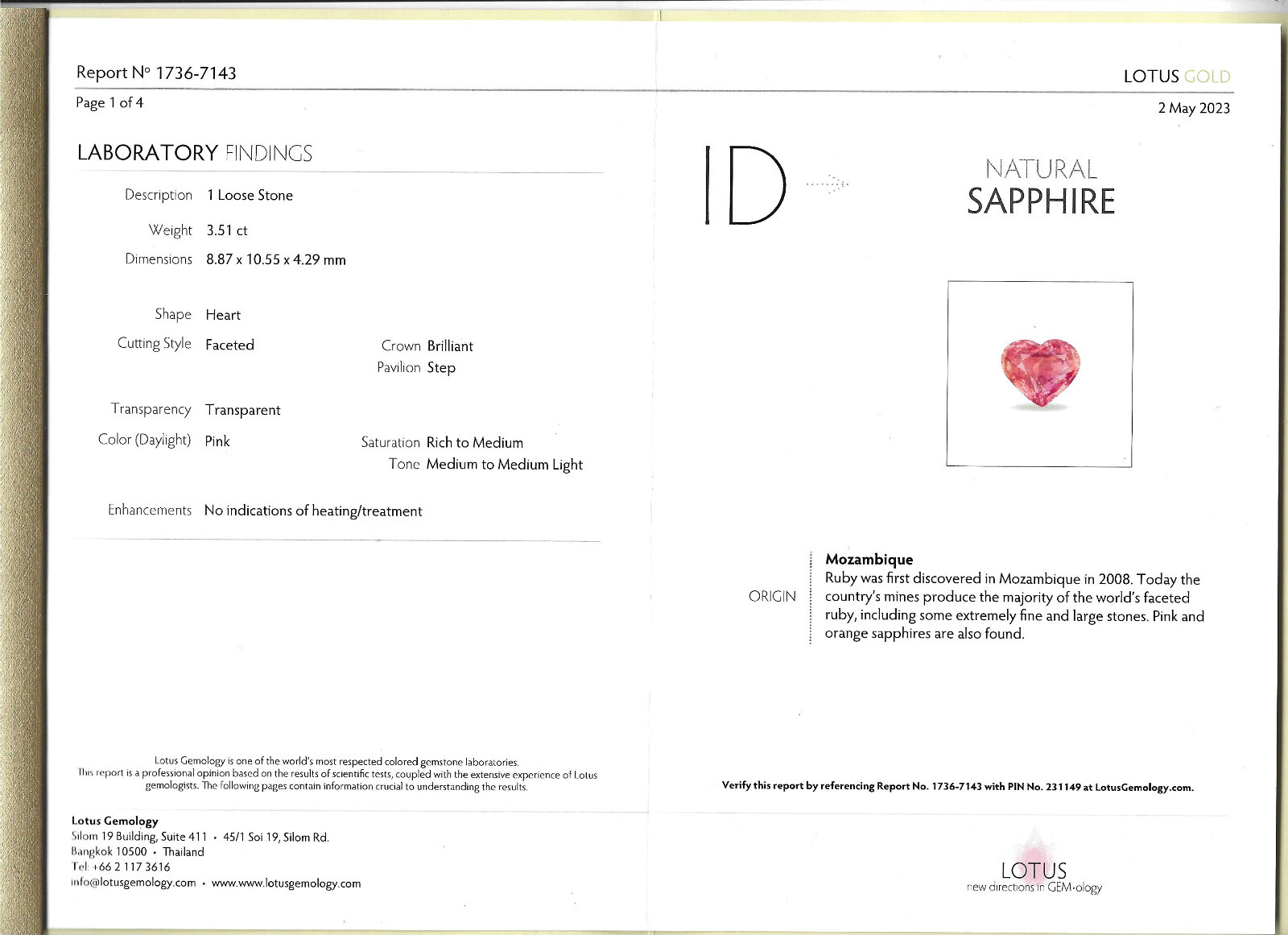 LOTUS CERTIFIED NATURAL SAPPHIRE 3.51 CTS PINK COLOR (MOZAMBIQUE) | eBay