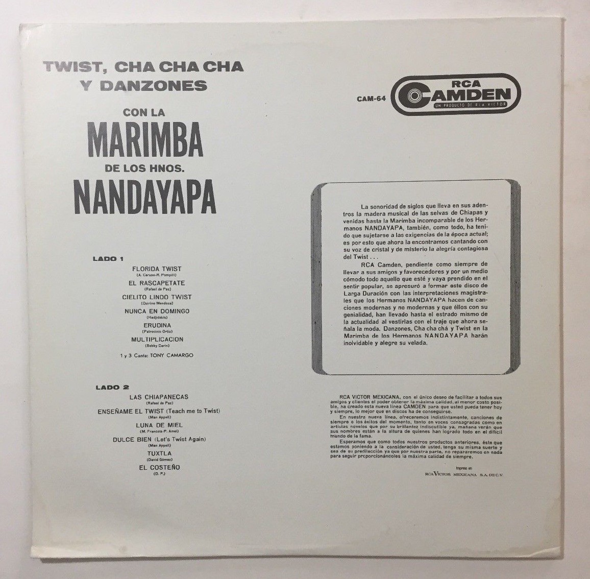 RARE Marimba Hnos Nandayapa Twist Cha Cha Cha LP Vinyl Record World ...