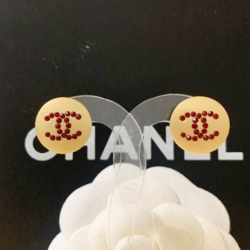CHANEL stud earrings Coco mark red stone round gold-tone diameter 15mm no box | eBay