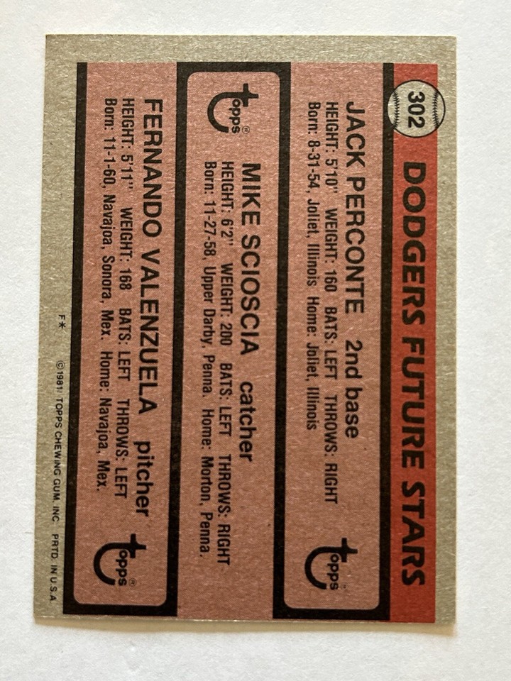 1981 Topps Fernando Valenzuela #302 RC, L.A. Dodgers Near Mint! | eBay