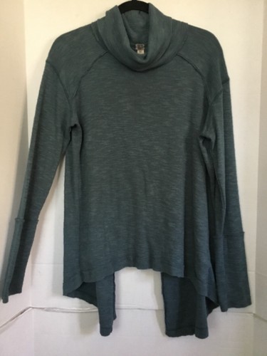 We The Free People M Oversized Top Teal Blue Raw Seam Oversized Split ...
