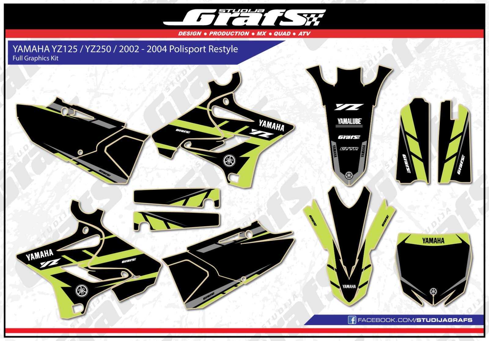 2002 2003 2004 YZ 125 250 Graphics Kit For YAMAHA YZ125 YZ250 Polisport ...
