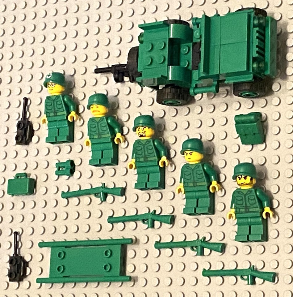 LEGO Minifigures 5 Army Men Military Soldiers Rifles Lego Jeep Minifigs ...