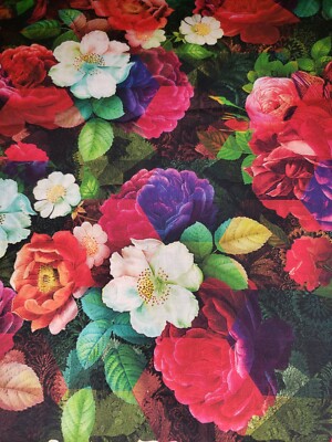 100% Cotton Geometric Floral Rose Lily Dark Botanical Fabric FQ Fat ...