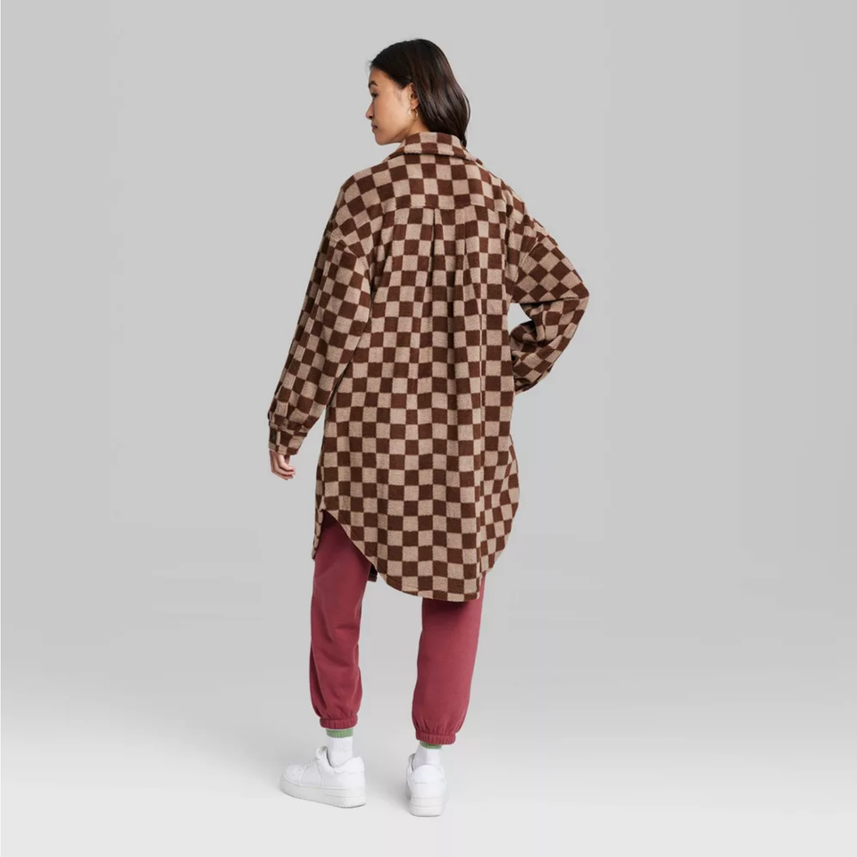 Ascot + Hart Checkered Fleece Graphic Shacket - Brown Check NWT | eBay