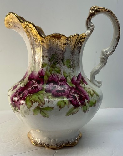 Homer Laughlin Pitcher AntiqueSignatureMark 1894-1905Pansies Gold Gilt ...
