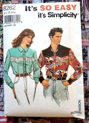 Simplicity Western Cowboy Unisex EASY Pattern #8262 Sz XS, S, M, L, XL ...