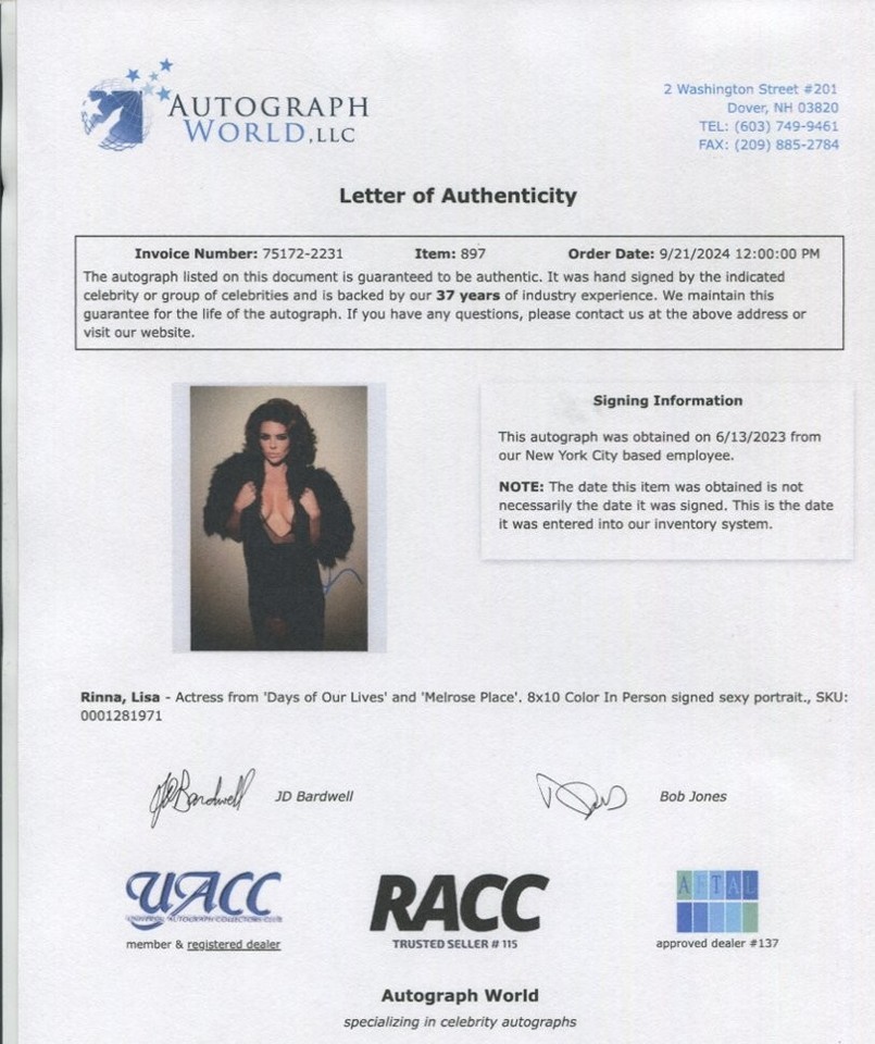 melrose place LISA RINNA with COA signed AUTOGRAPH 9903 | eBay