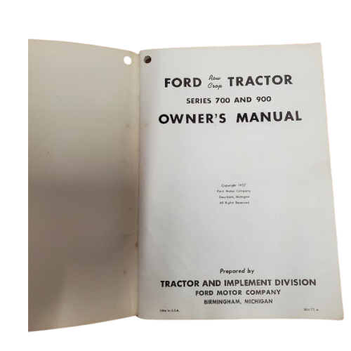 Ford Tractor Series 700 & 900 Row Crop Owners Manual, copyright 1957 | eBay