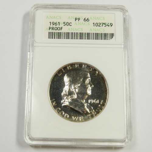 1961 P ANACS Soap Box PF66 PROOF Silver Ben Franklin Half Dollar 50c US ...